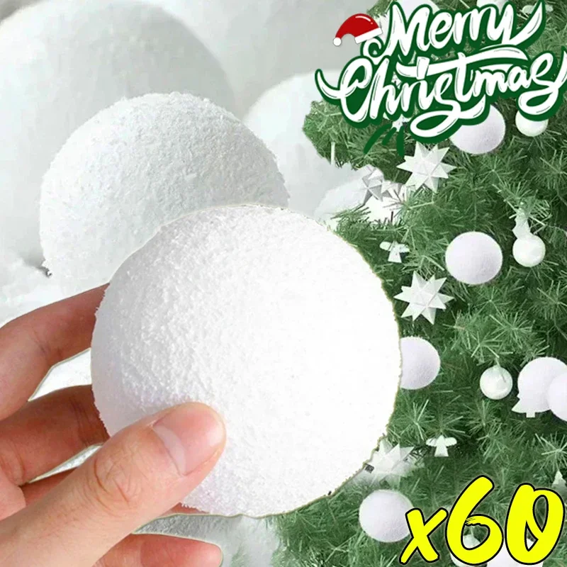 6-60PCS-Round-Foam-Snowballs-Christmas-Tree-Hanging-Pendant-Artificial ...