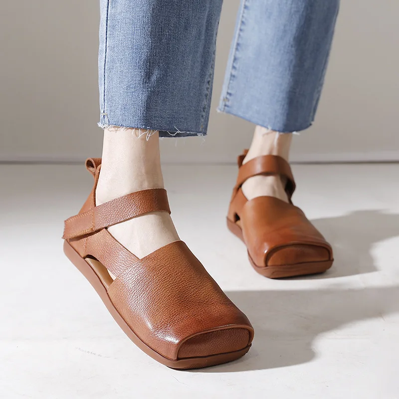 Birkuir-zapatos-Mary-Jane-de-cuero-genuino-con-punta-cuadrada-para-mujer-mocasines-planos-de ...