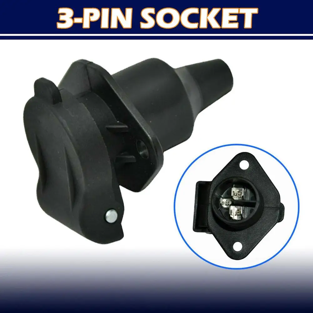 12V 3 Pin Trailer Socket Connectors Round 3 Pole Plug-in Trailer ...