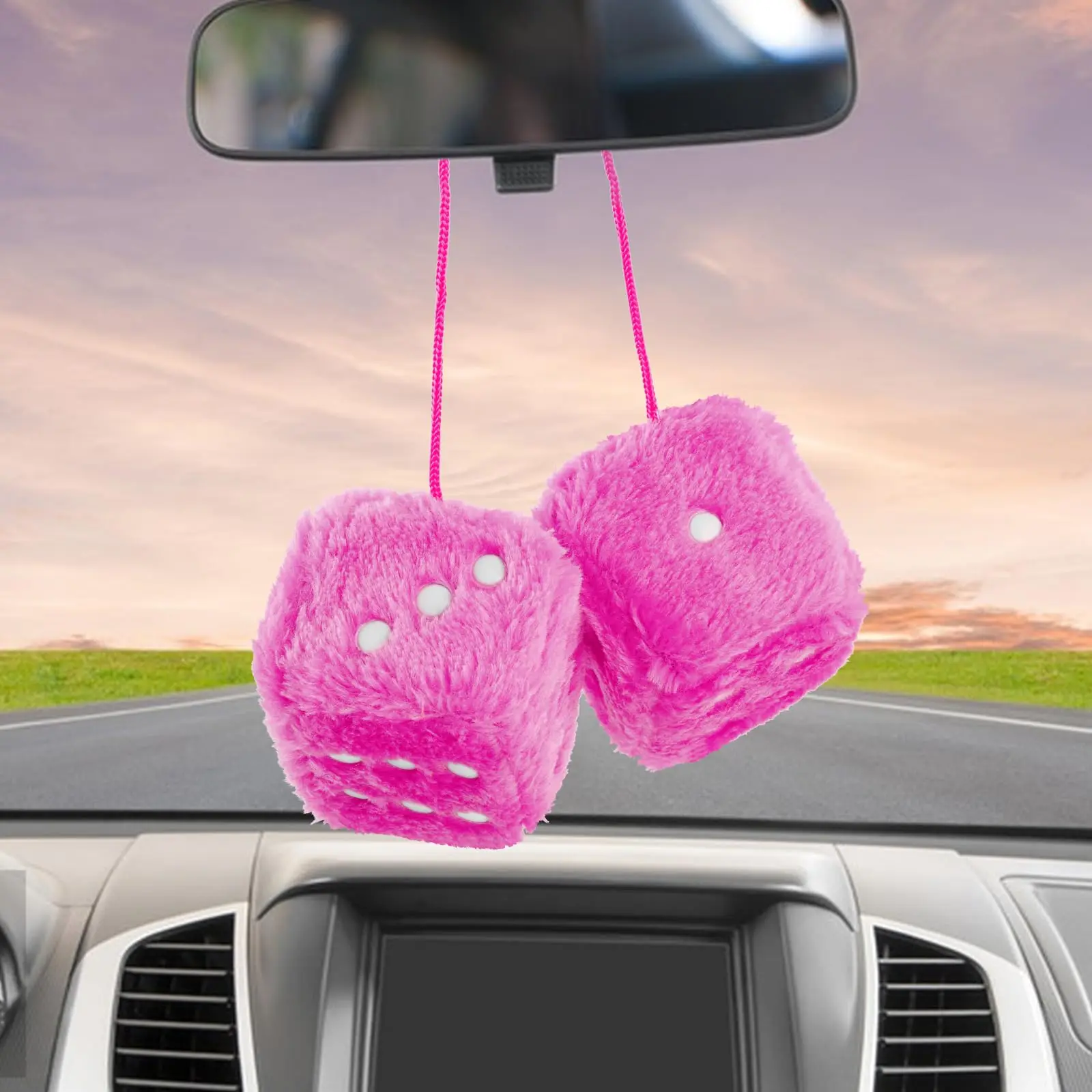 Fuzzy-Dice-for-Car-Mirror-Pair-of-2-7-Retro-Square-Fuzzy-Plush-Dice ...