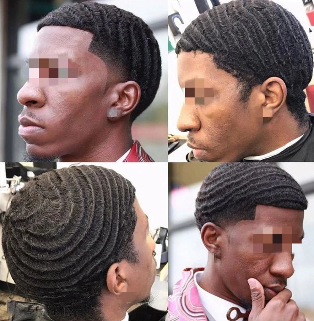 10mm derin dalga erkek peruk insan saçı tam ince cilt PU peruk 6mm ...