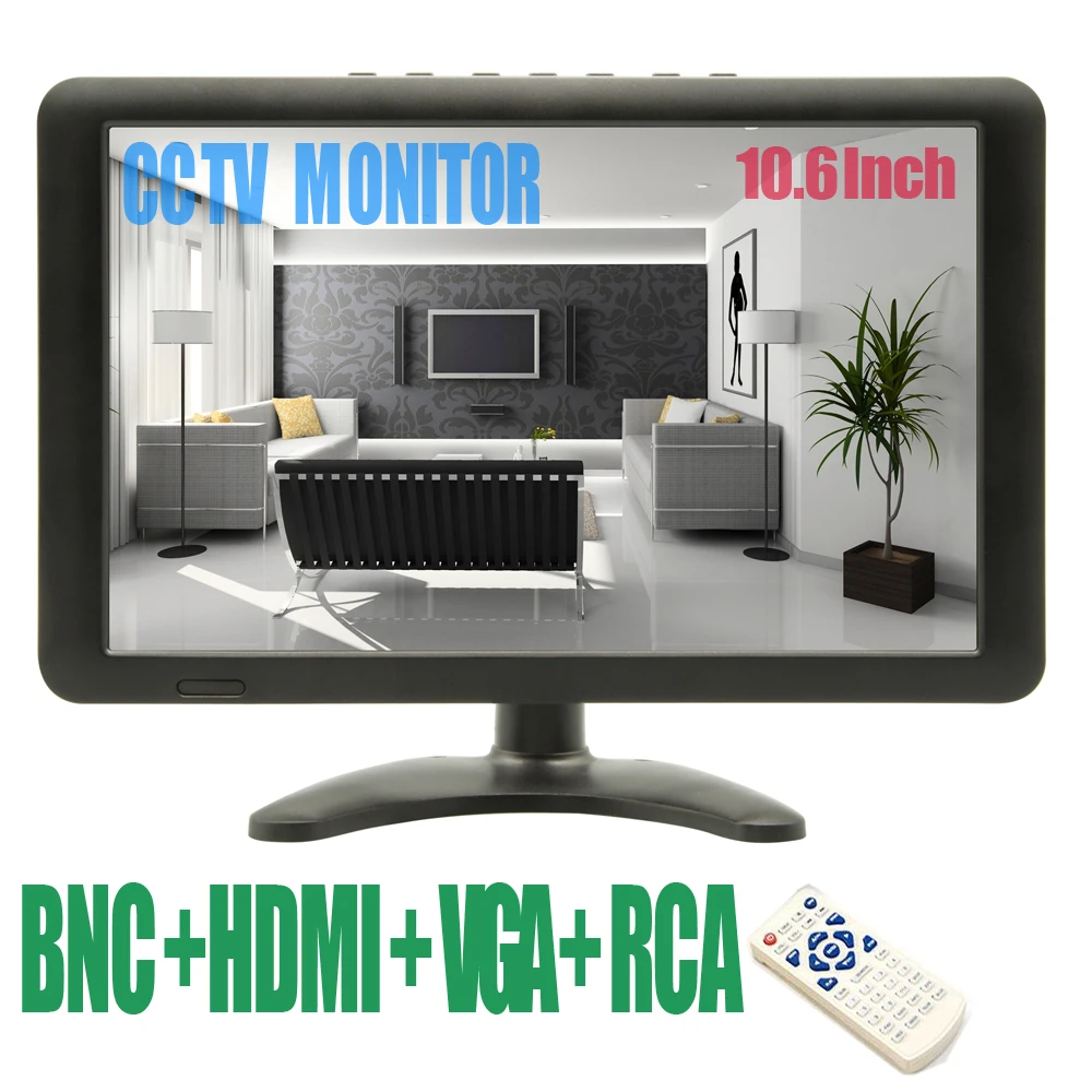 10.6 인치 CCTV 모니터 미니 TV 컴퓨터 PC 모니터, HDMI VGA AV BNC 포함, CCTV 보안 카메라 자동차 후면보기, 1280x768 LCD ...