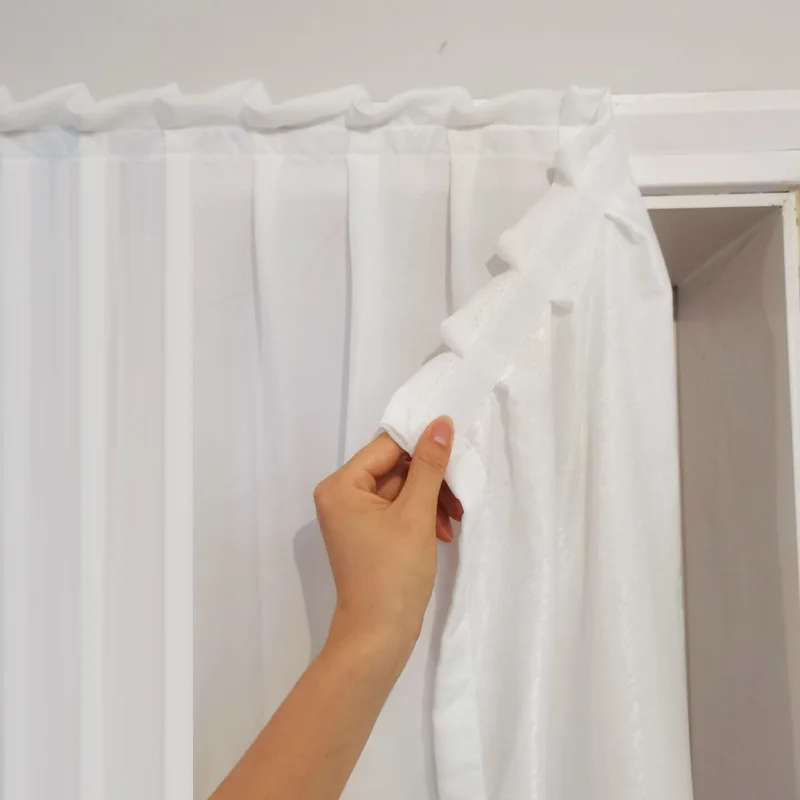 Punch-Free Semi Sheer Solid White Chiffon Curtains Self-Adhesive Weave ...
