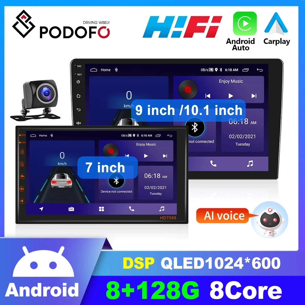 Podofo android 2 din rádio do carro estéreo 7 "tela dividida reprodutor de vídeo multimídia para ...