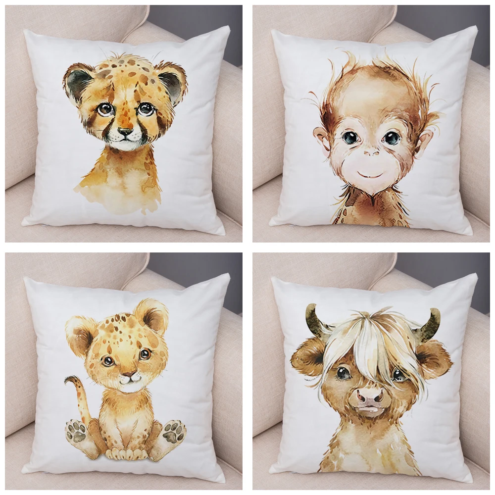 Watercolor Cute Animal Cushion Cover Sofa Home Decor Zebra Giraffe ...