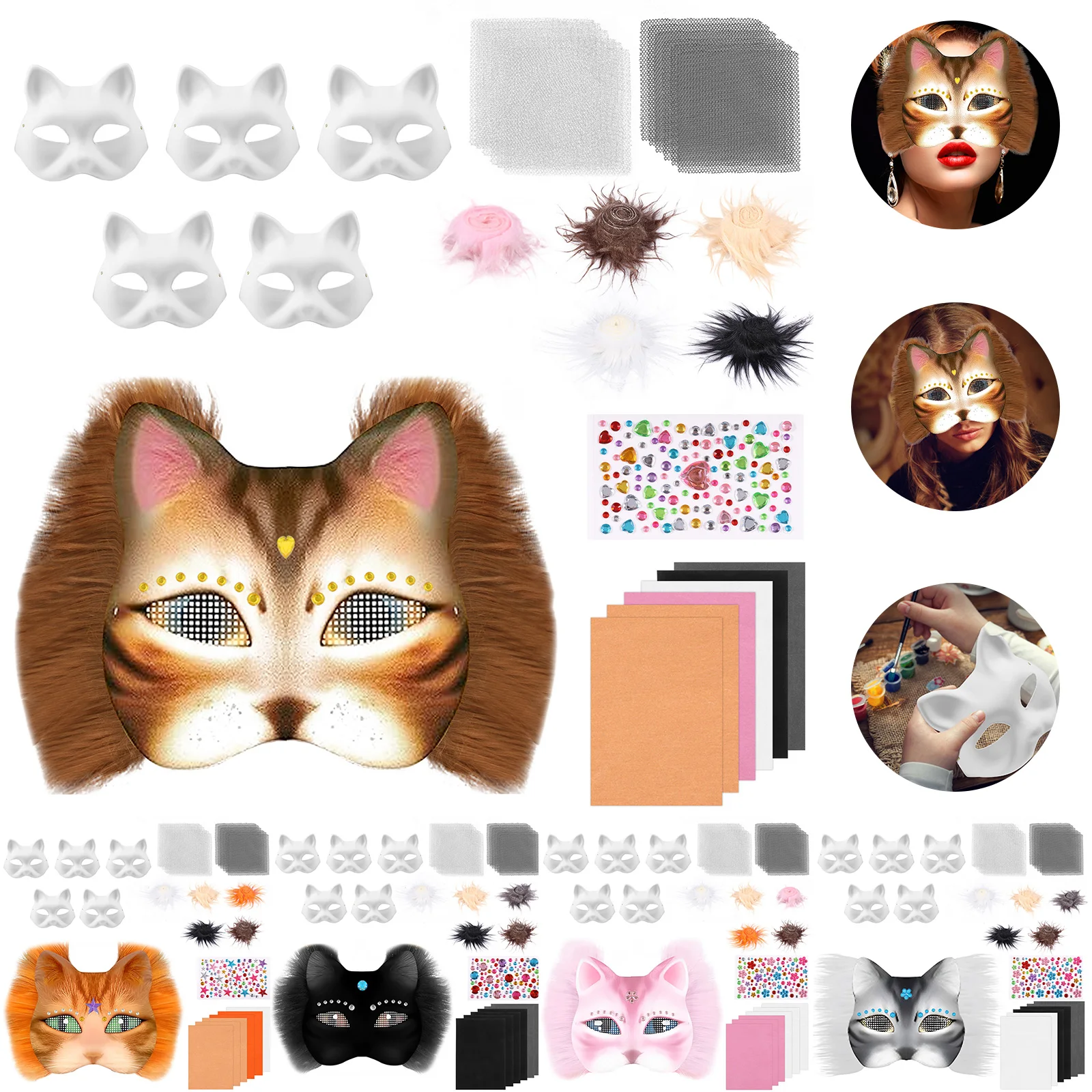 Cat Mask Kit DIY Party Mask with Plush，Paper Blank Cat Mask DIY Mask ...