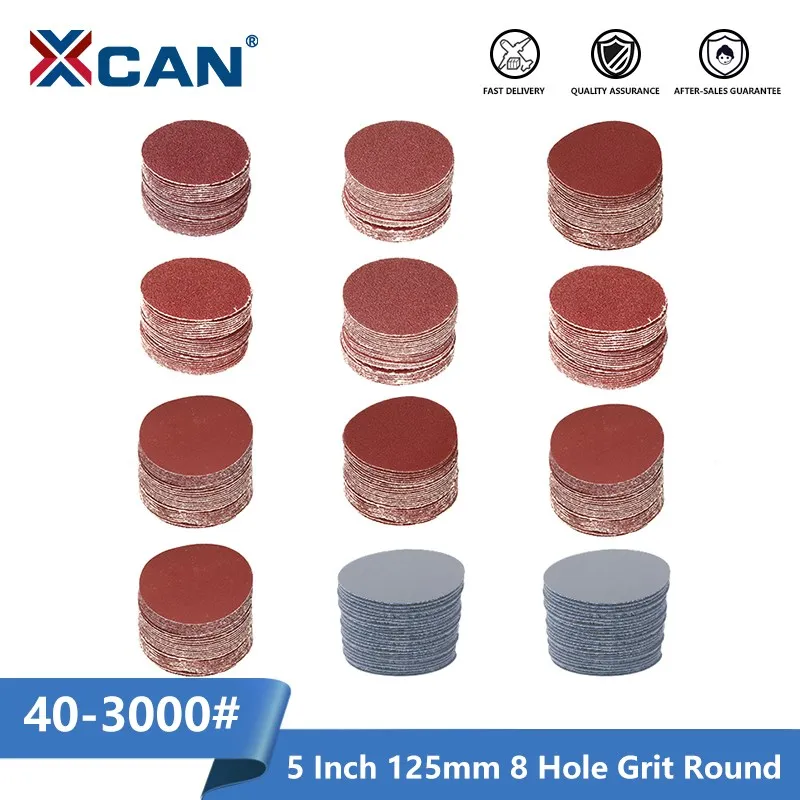 XCAN-5Inch-125mm-Round-Sandpaper-8-Holes-Disk-Sand-Sheets-Grit-40-3000 ...