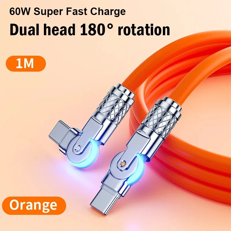 Double-Head-Type-C-Cable-Alloy-Elbow-Rotation-Pd-Fast-Charging-Cable ...