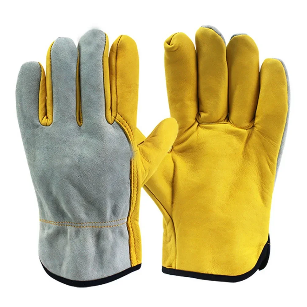 1 Pair Leather Working Gloves Stretchable Wrist Tough Cowhide Gloves ...