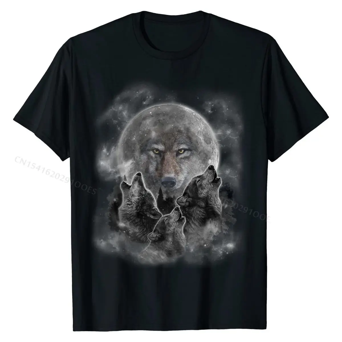 T-Shirt, Three Wolves Howling, Full Moon w Wolf Silhouette Oversized ...