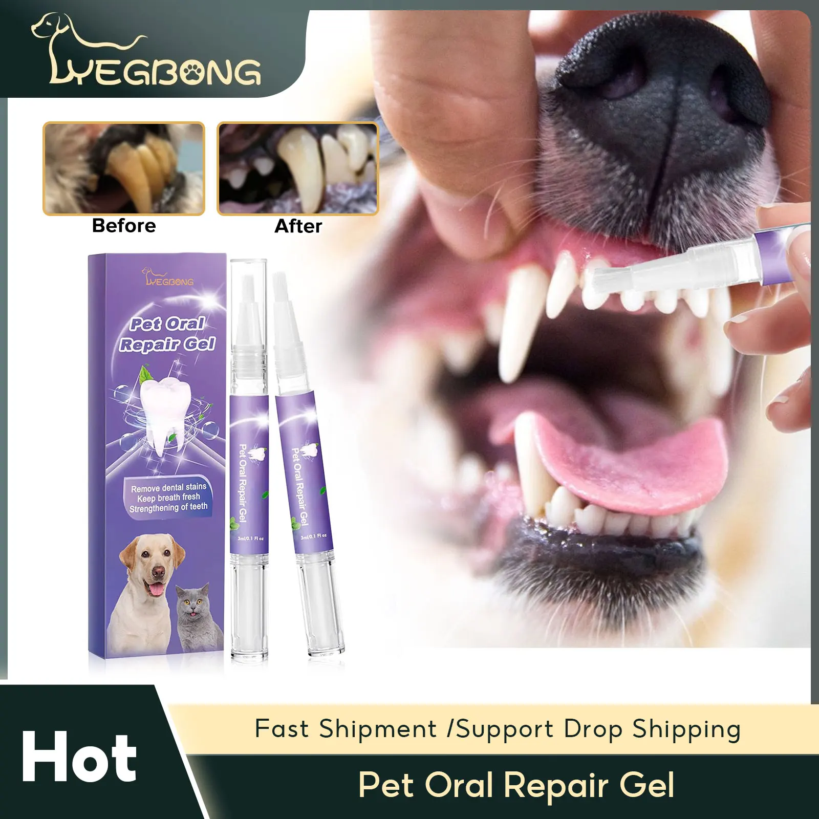 Pet Oral Repair Gel Puppy Tartar Removal Odor Eliminator Whiten Cats ...