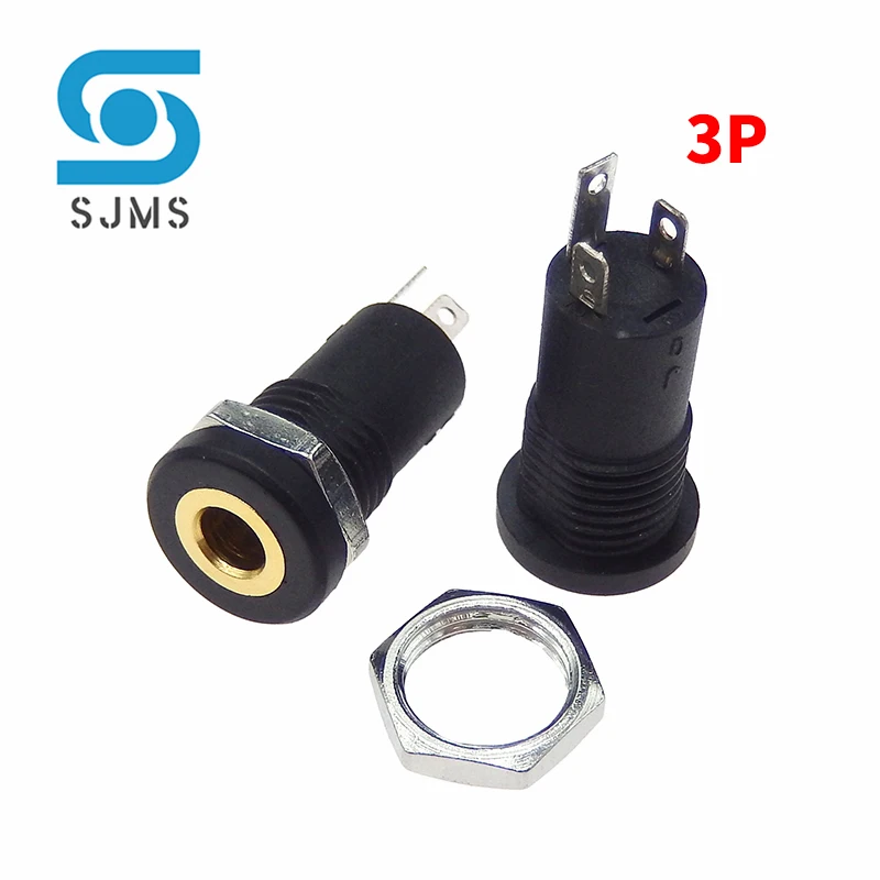 5PCS-PJ392A-3-5MM-Audio-Jack-Socket-3-PoleBlack-Stereo-Solder-Panel ...