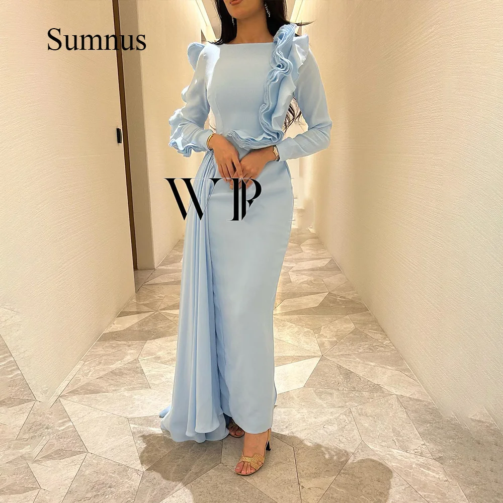 Sumnus-Sky-Blue-Mermaid-Evening-Dresses-Long-Sleeve-Ruffles-Satin-Saudi ...