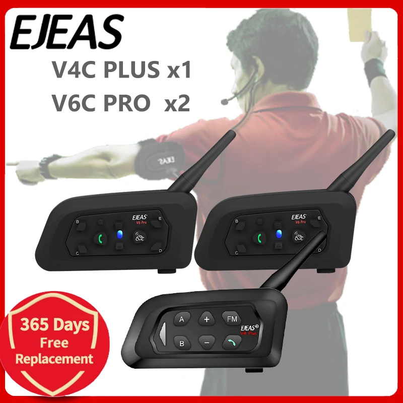 Ejeas V4c Plus +v6c Prox2 Football 3 Referee Intercom Headset 1200m ...