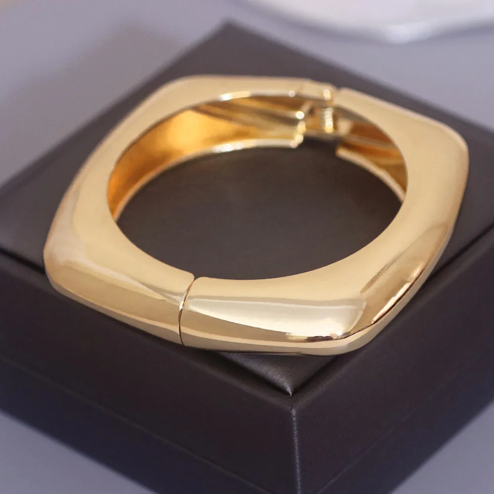 New-Charm-Gold-Color-Alloy-Bangles-Bracelets-for-Women-Chunky-Big-Metal ...
