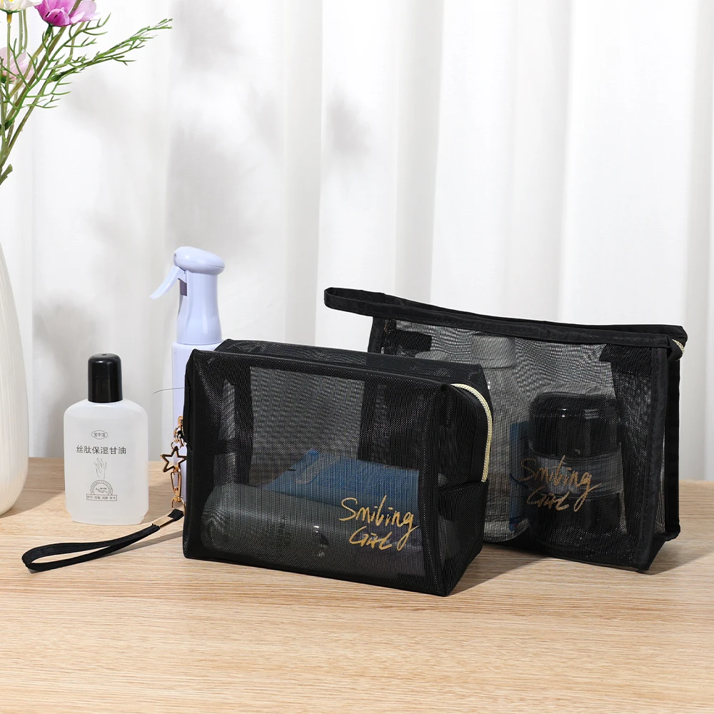 Mesh Cosmetic Bag Mesh Makeup Bags Black Mesh Zipper Pouch