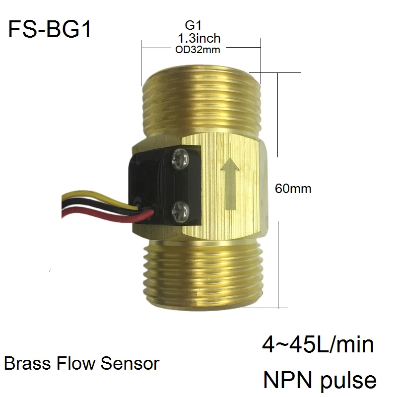 OD32mm Hall Effect pulse flow meter 4~45l/min DN25 g1 magnetic flow ...