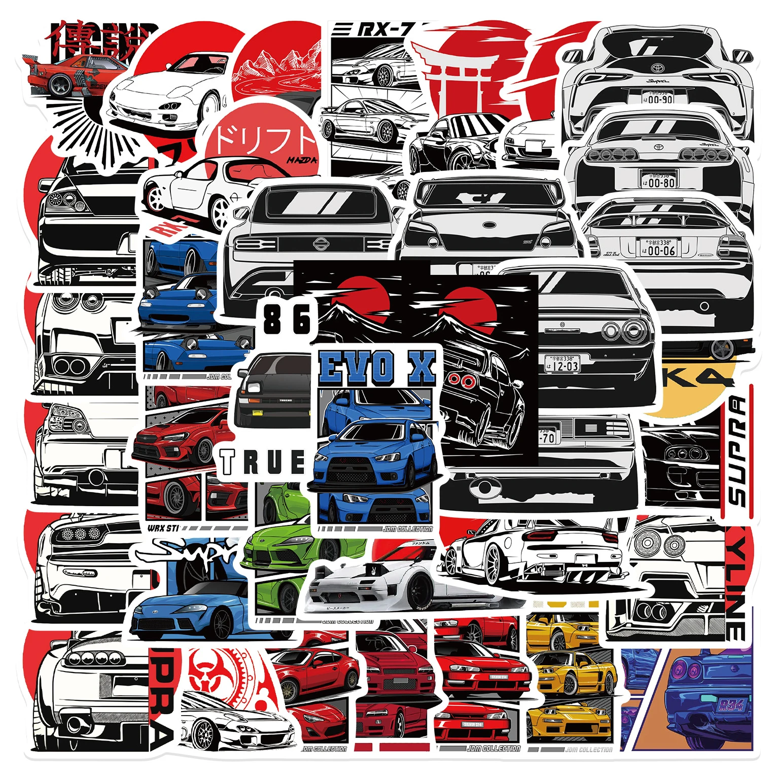 50PCS Japanese Racing Car JDM Stickers for Phone Bicycle Stationery ...
