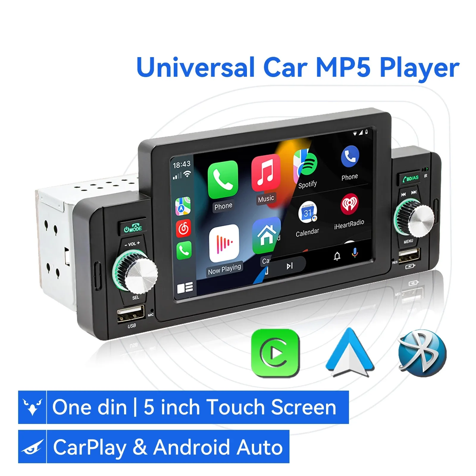 5-inch-Car-Radio-1-Din-CarPlay-Android-Auto-Multimedia-Player-Bluetooth ...