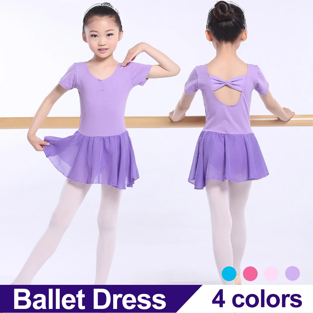 Solid Color Girls Kids Ballet Dress Gymnastics Leotards Short Sleeve