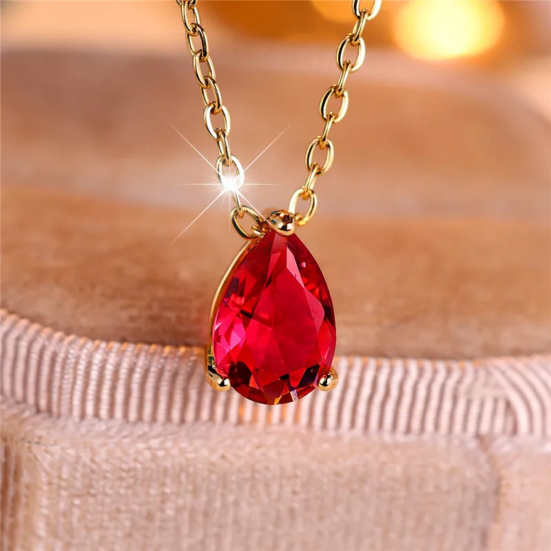 Luxury-Female-Blue-Water-Drop-Stone-Pendant-Necklace-Yellow-Gold-Color ...