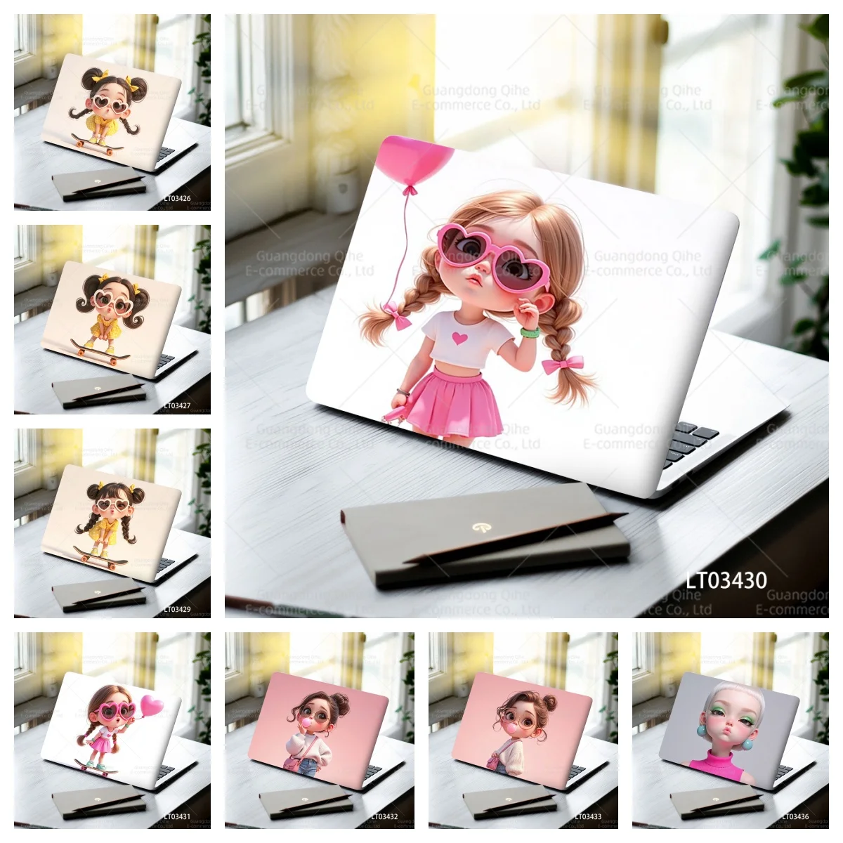 2 Pieces/pack Aesthetic Pink Cartoon Character Laptop Wrap Removable ...