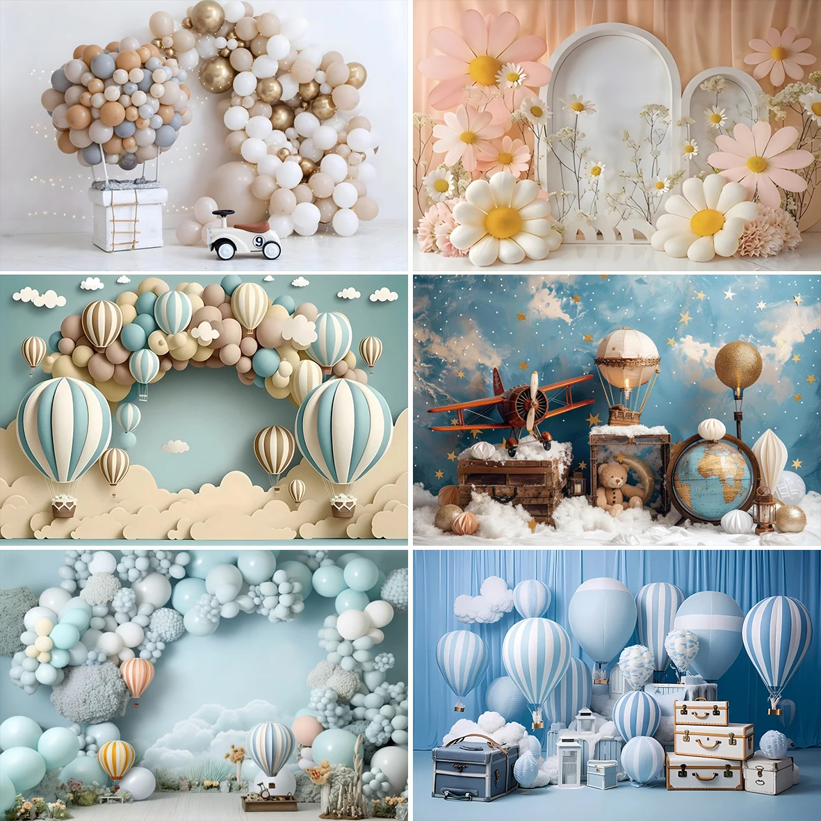 One-Year-Old-Baby-Birthday-Backdrop-Toys-Bear-White-Balloons-Children ...