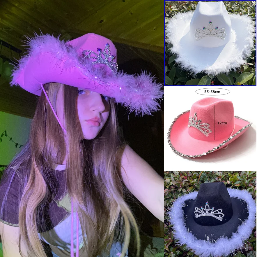 Tiara-Western-Style-Cowgirl-Hats-For-Women-Girl-Sequin-Holiday-Costume ...