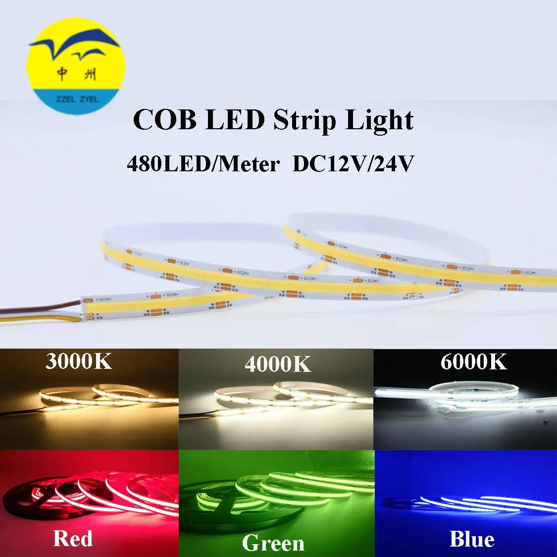 Flexible-COB-LED-Strip-Light-12V-24V-Red-Green-Blue-Linear-Rope-No-Spot ...