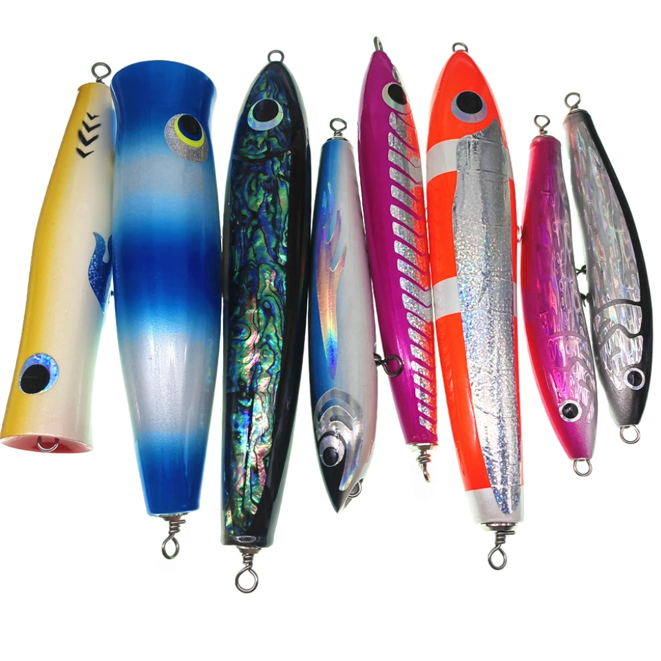 65g 90g120g140g Trolling Wood Stickbait Pencil Popper Tuna Boat Fishing ...