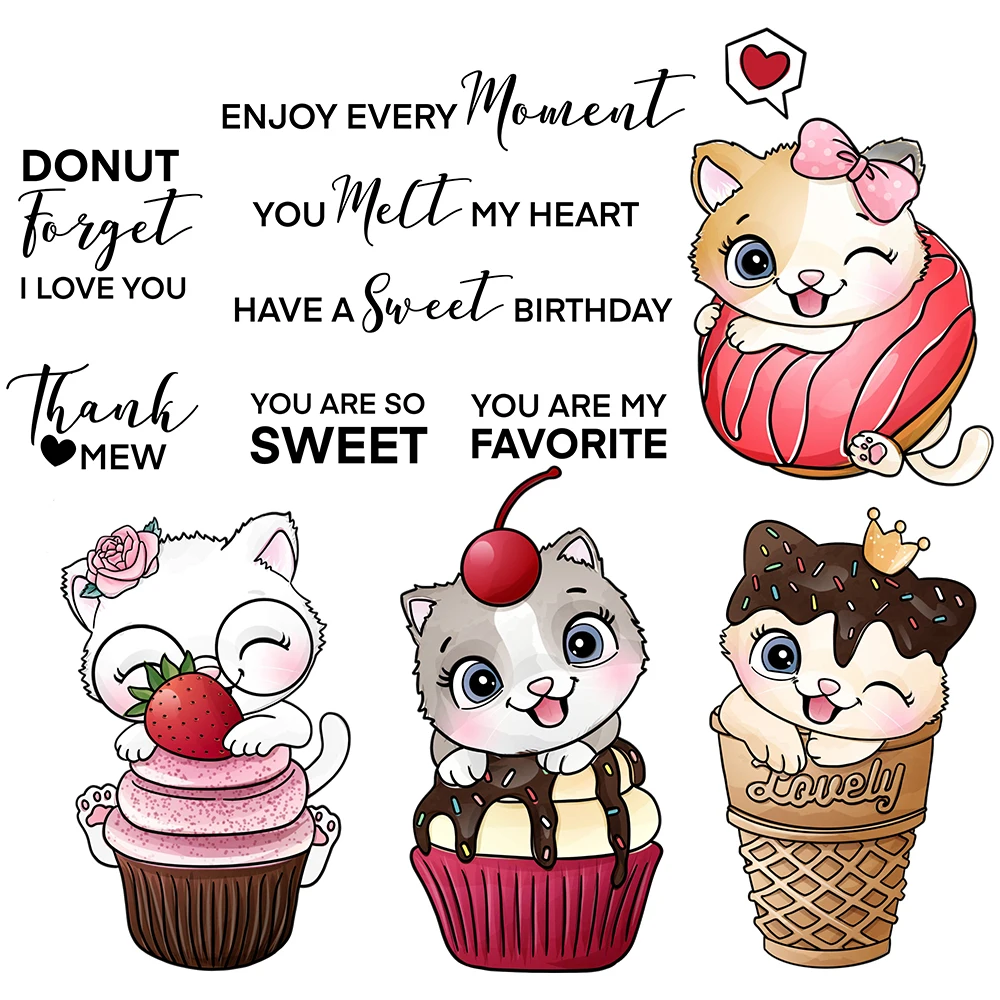 Mangocraft Cute Kitty Cats Cupcakes Cutting Dies Clear Stamps Diy ...
