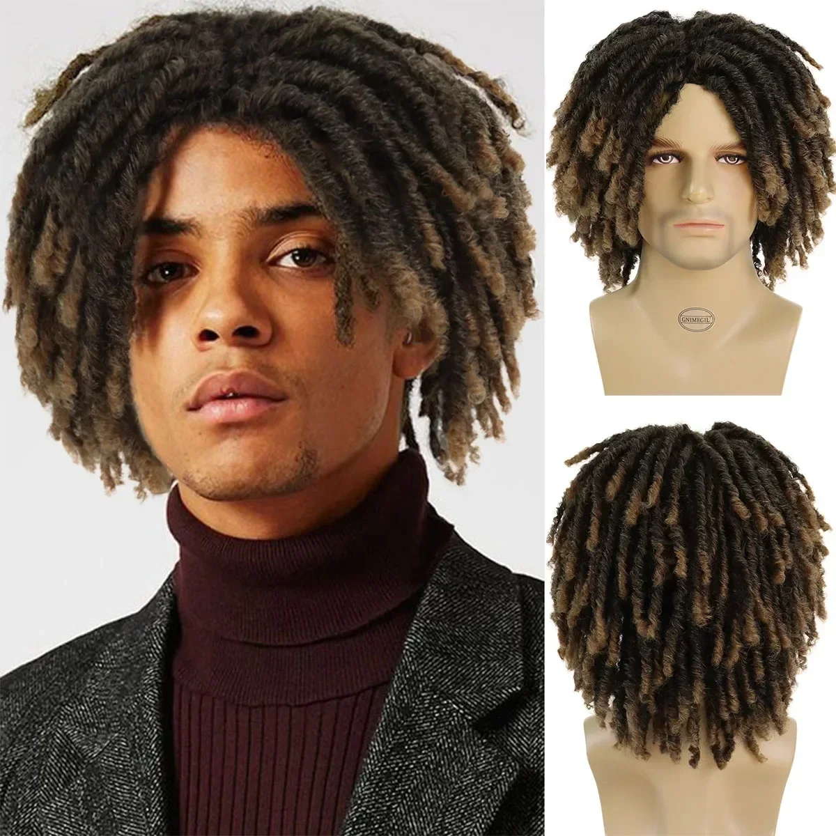 GNIMEGIL-Perruques-Synth-tiques-Tress-es-pour-Homme-Perruque-Afro-Bob ...