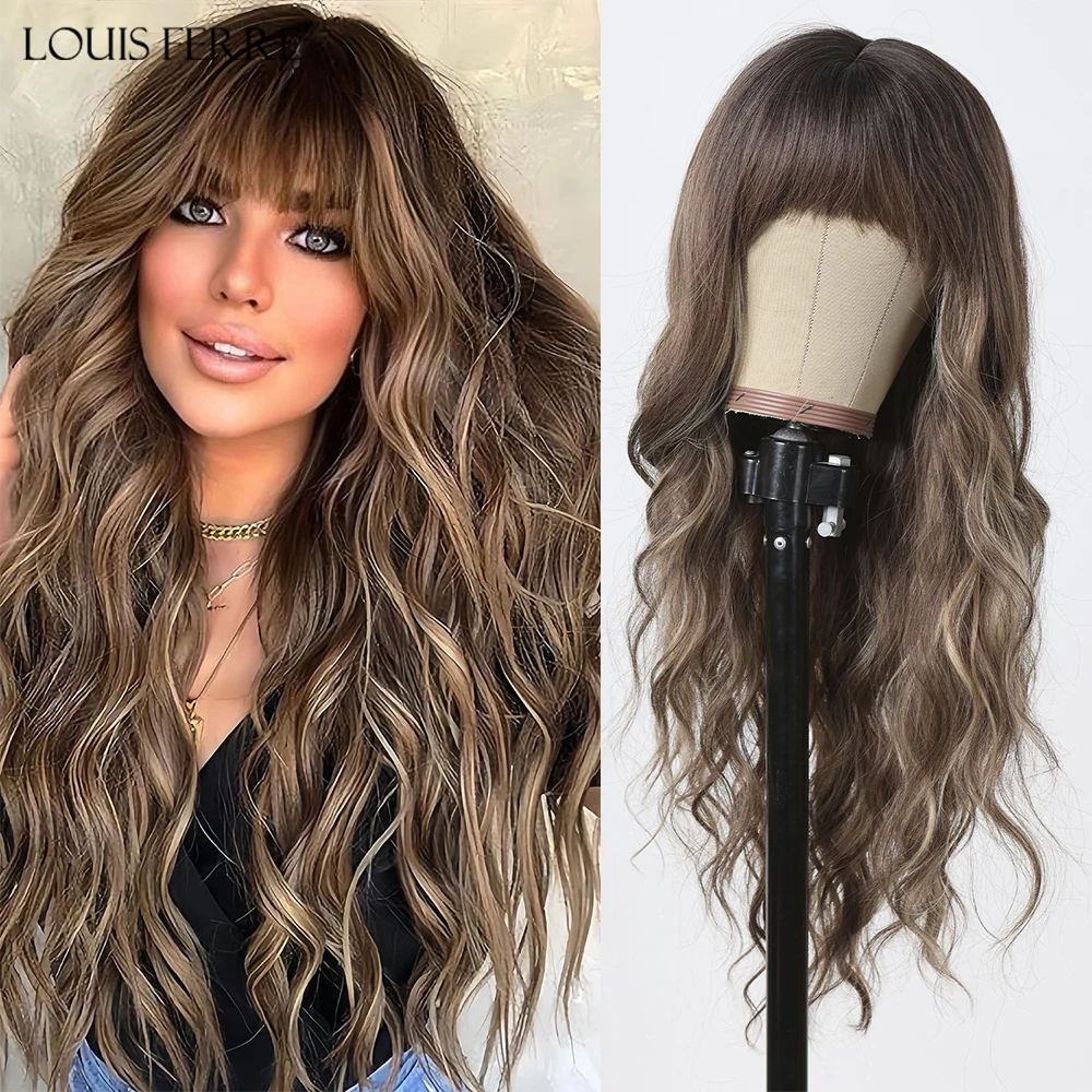 LOUIS-FERRE-Long-Wavy-Brown-Blonde-Highlights-Synthetic-Wigs-for-Women ...