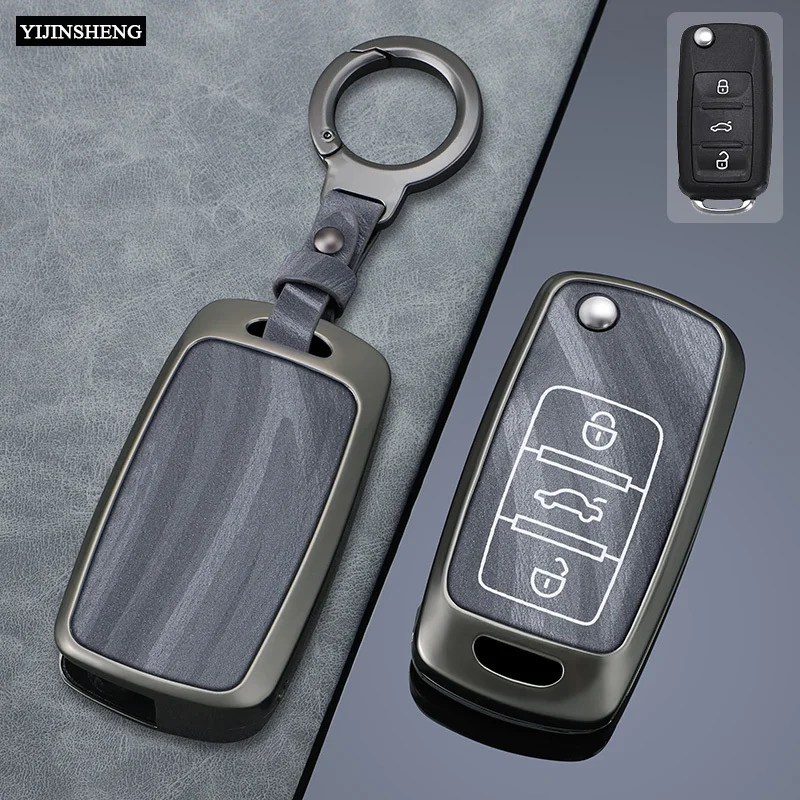 Metal + Leather Car Key Case Cover For VW Volkswagen Polo Tiguan Passat ...