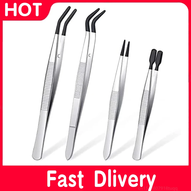 4 Pieces Tweezers Set With Rubber Tips Tweezers Rubber Flat Tip Tweezer ...
