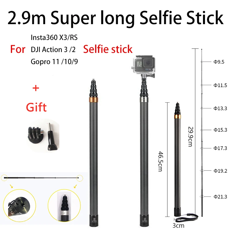 290cm-carbon-fiber-stealth-extended-selfie-stick-Insta360-x3-ONE-X2-RS ...