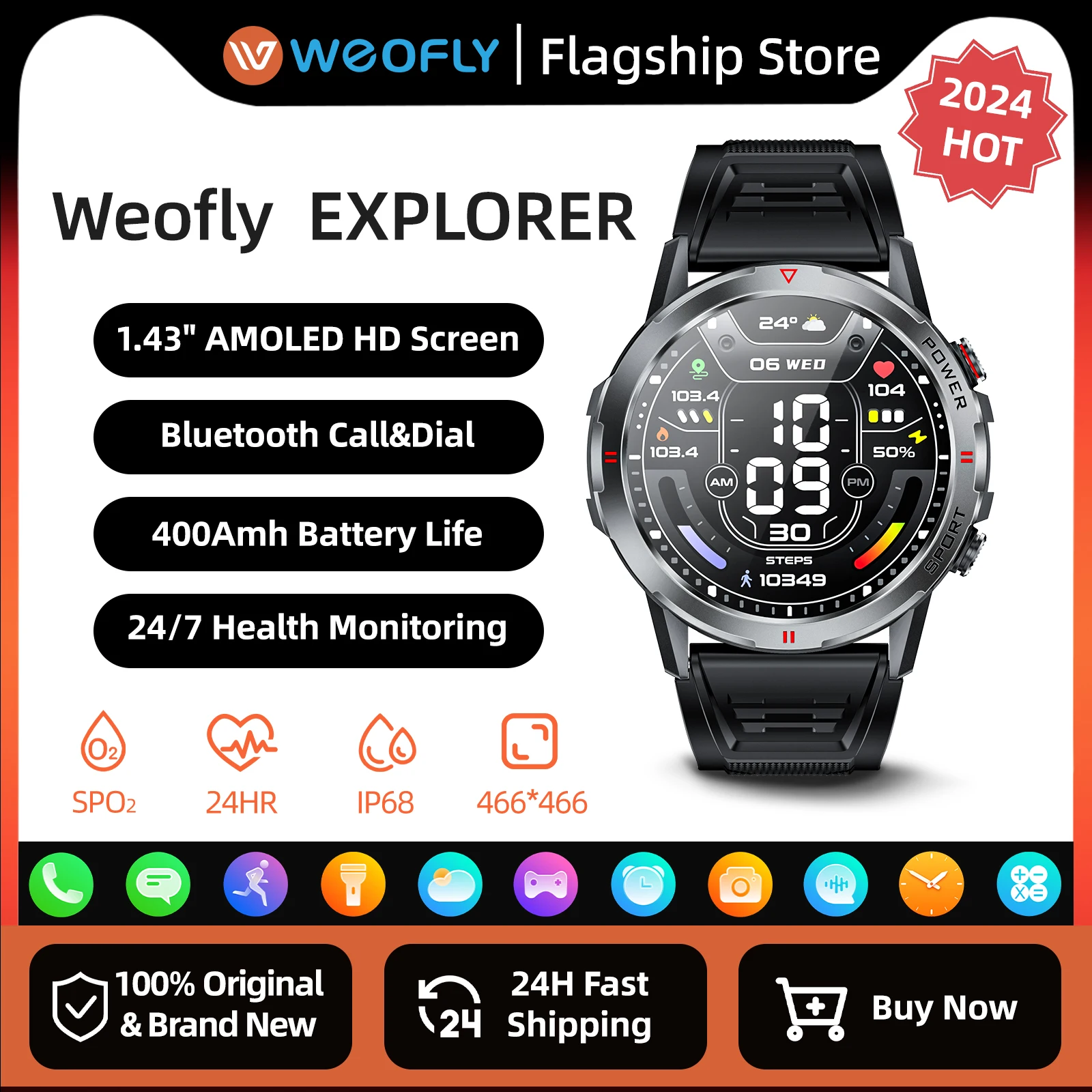 WEOFLY-Explorer-Smart-Watch-1-43inch-AMOLED-Screen-BlE5-2-Calling-Wristband-Heart-rate-detection ...