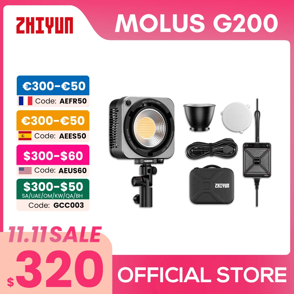 ZHIYUN-Official-MOLUS-G200-200W-COB-LED-Video-Light-Photography-Lighting-2700K-6500K-Bi-Color ...