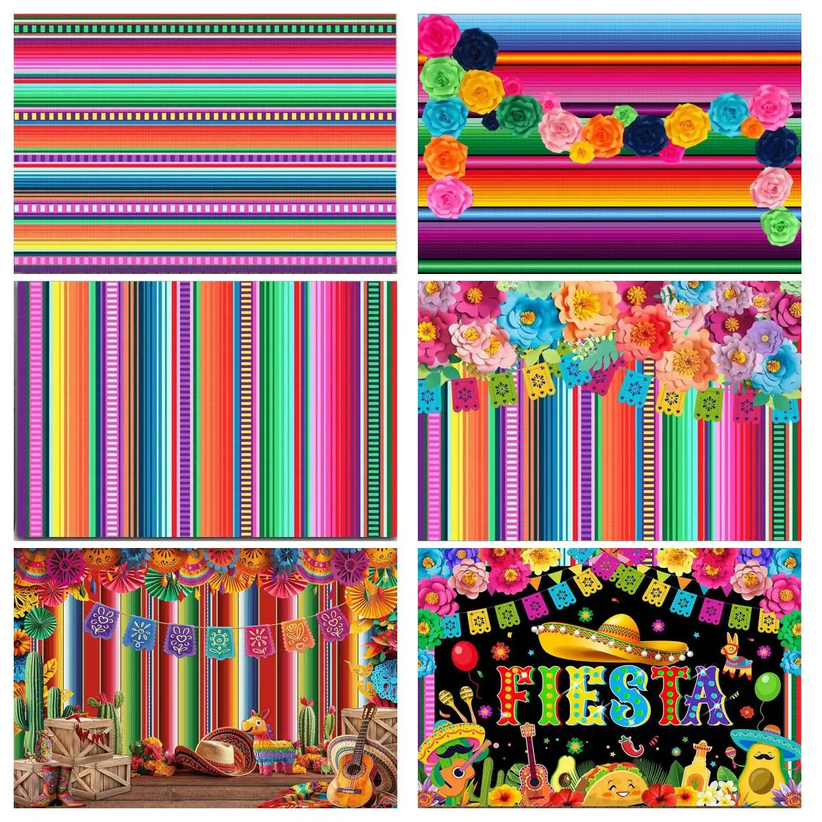 Summer Mexican Fiesta Theme Backdrops Colorful Stripes Photobooth Event ...