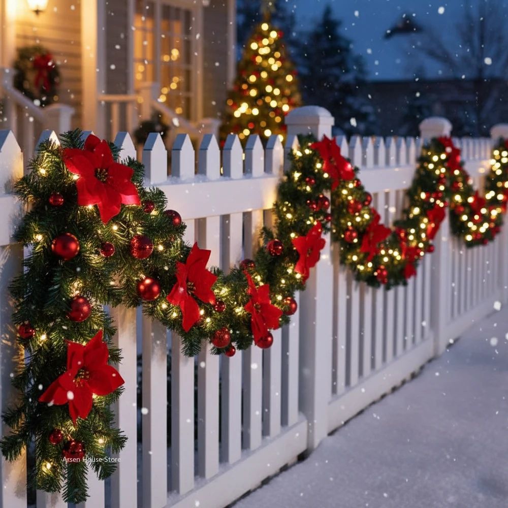Christmas LED Rattan Garland 2.7m Artificial Xmas Tree Wreath ...