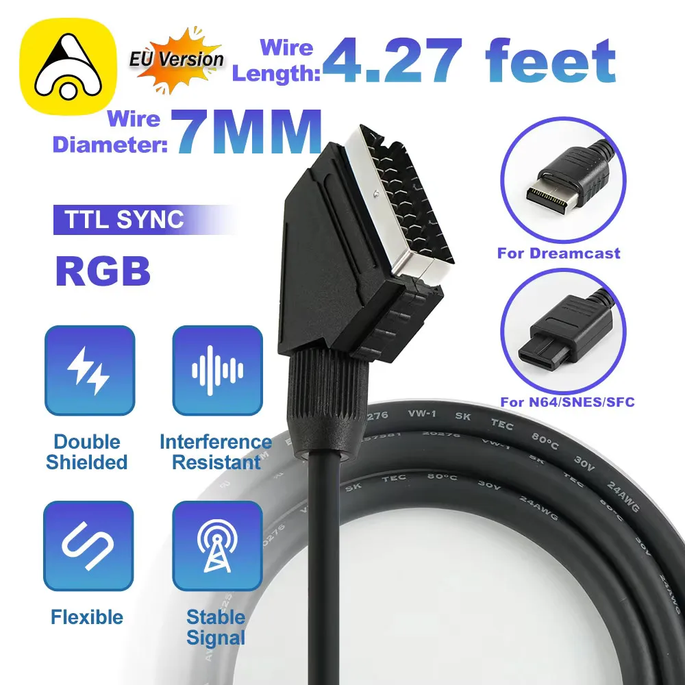 High-Quality TTL SYNC SCART Cable For Dreamcast/N64/SNES/SFC ...