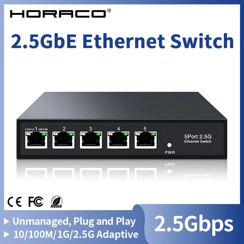 HORACO-2-5GbE-Ethernet-Switch-2-5GBASE-T-5-Port-2-5G-RJ45-Fanless-Plug ...