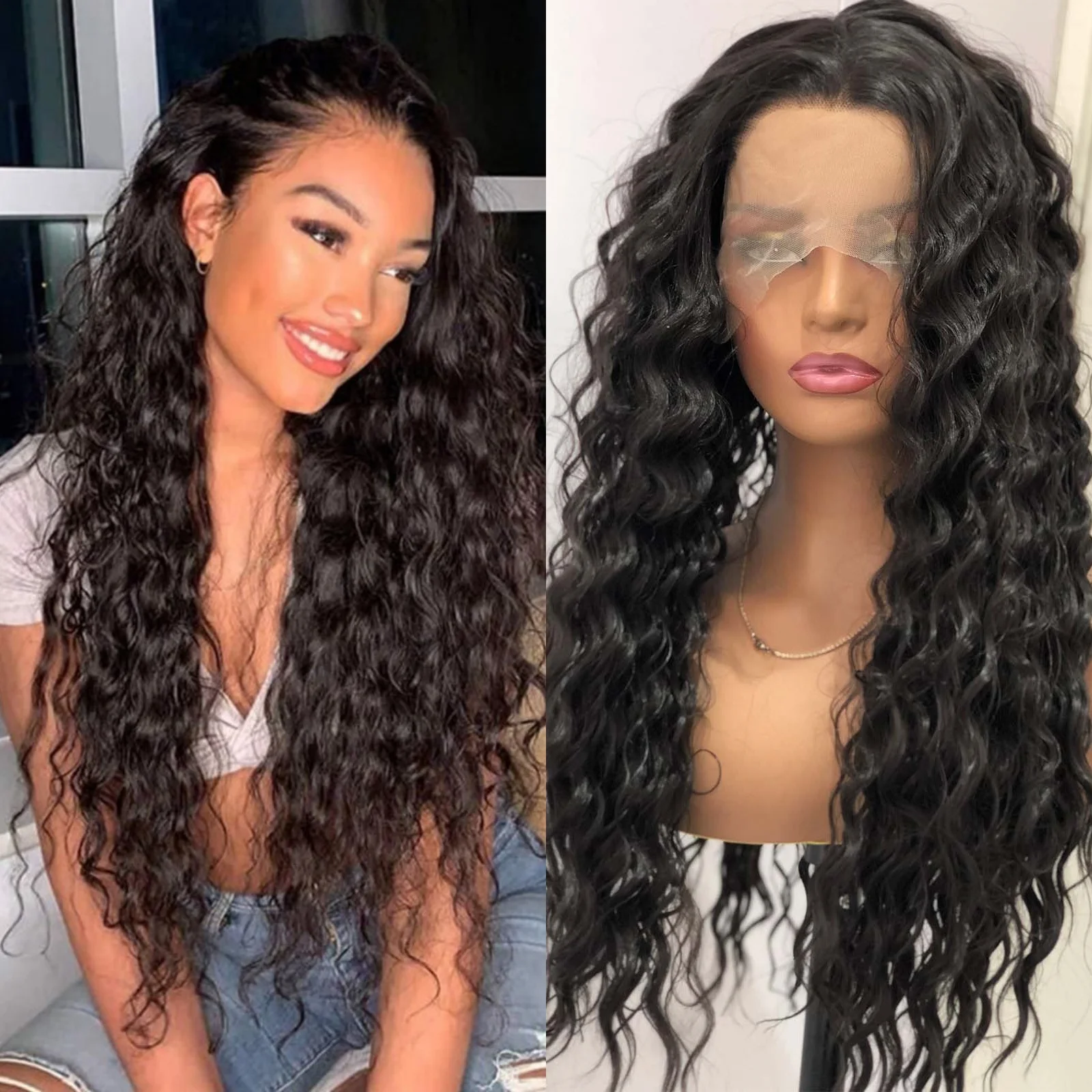 Brown Wig Dark Brown Curly Wig Synthetic Lace Front Wig Glueless Wig ...