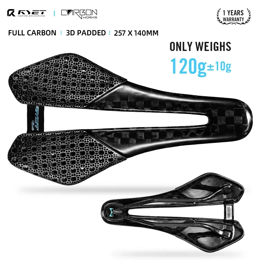 2024-RYET-Carbon-3D-Printed-Bike-Saddle-120g-257-140MM-Big-Central-Hole ...