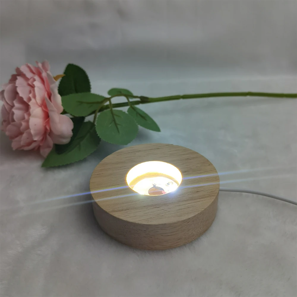PIED DE LAMPE,Trichromatic light--Base Lumineuse En Bois, Rechargeable ...