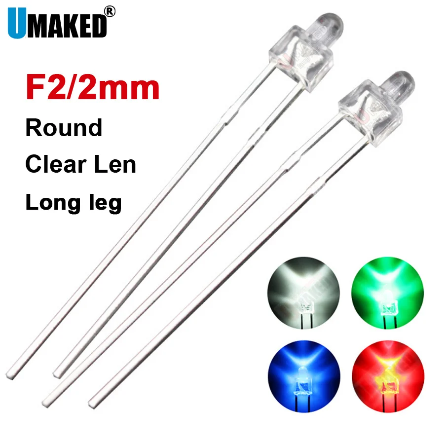 1000pcs 2mm Round LED lamps diodes chip, Clear/ Color len light beads ...