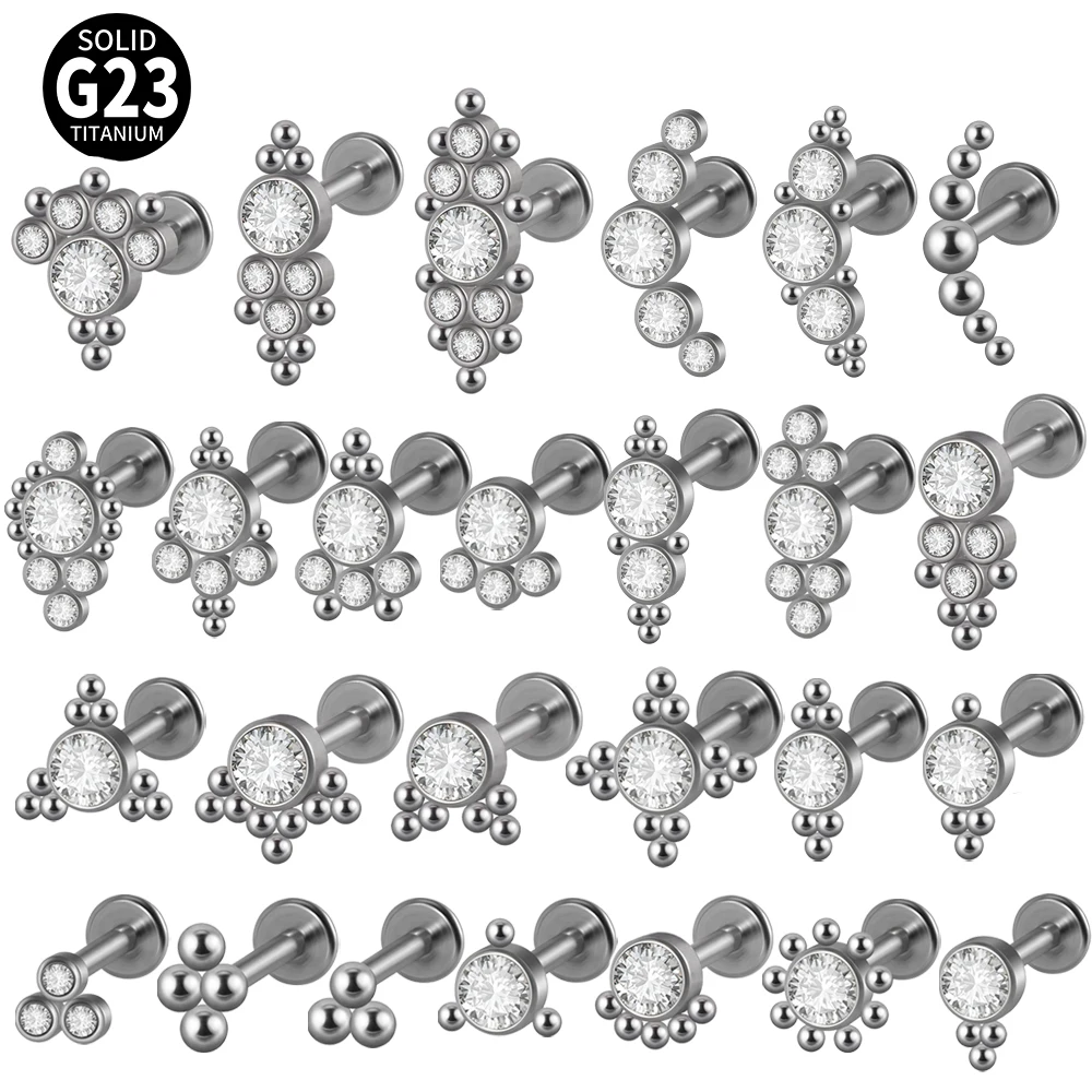 25PCS/Lot ASTM F136 Titanium Labret Clear Crystal Cluster Earring Helix ...