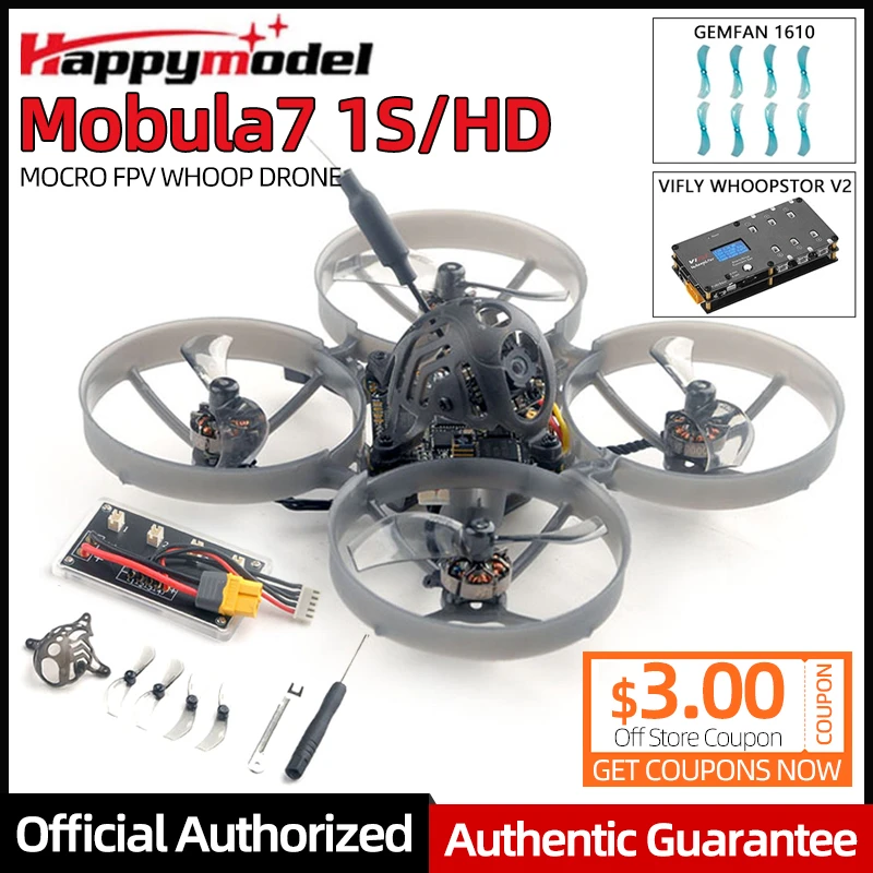 Happymodel Dron cuadricóptero Mobula 7 Mobula7 1S/HD 75mm Micro FPV ...