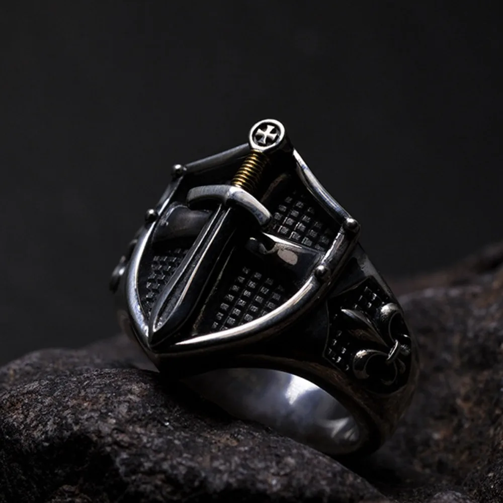 Minimalist-Niche-Men-s-Open-End-Ring-Medieval-Templar-Vintage-Shield ...