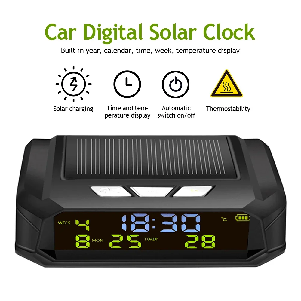 Car Clock USB Solar Charge Smart Digital Clock Calendar Time ...